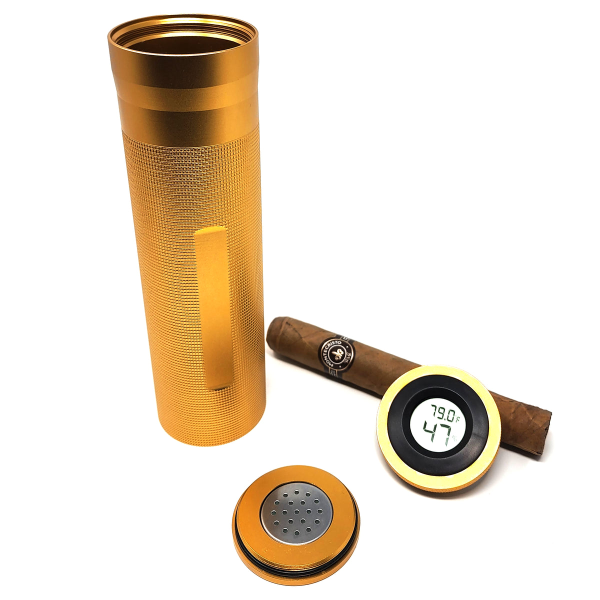 Personalized Gold Aluminum Digital Travel Cigar Humidor - SIKARX
